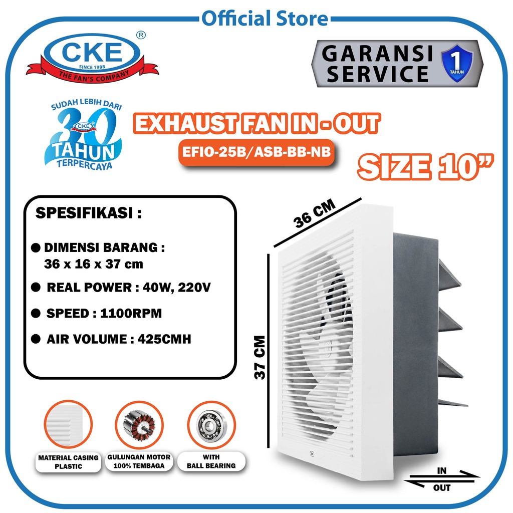Jual KIPAS Angin DINDING Exhaust Fan 10 inch CKE/EFIO-25B/ASB-BB-NB/Exhaust fan/ exhaust shutter ...