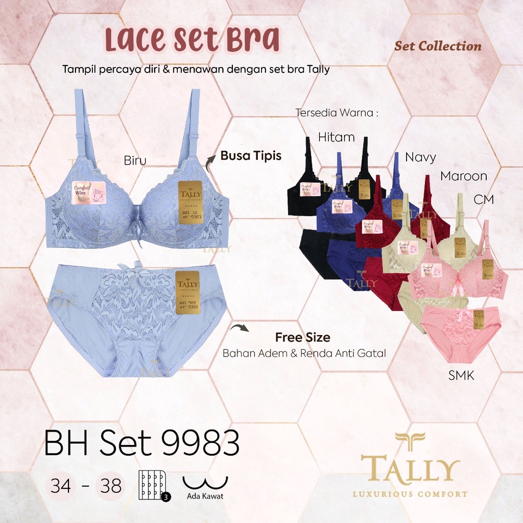 Jual BH Tally 9983 Bra Set Celana dalam BH berkawat Push Up busa tipis motif brukat Nbras ...