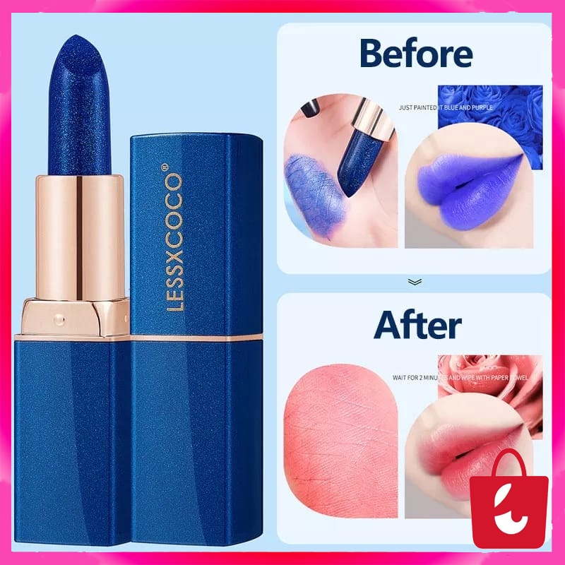 Jual Lessxcoco Blue Lipstick Lipstick Biru Berubah Warna Waterproof ...