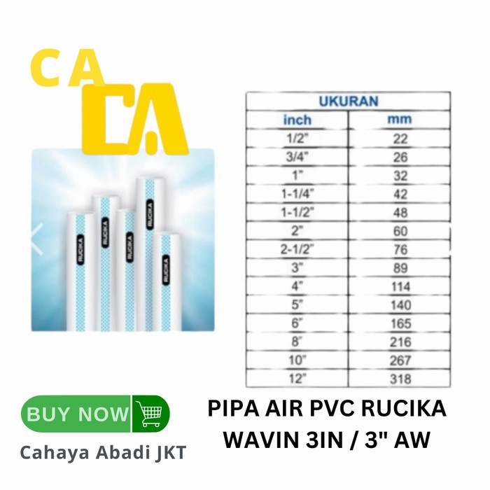 Jual PIPA AIR PVC RUCIKA WAVIN 3IN / 3" AW | Shopee Indonesia