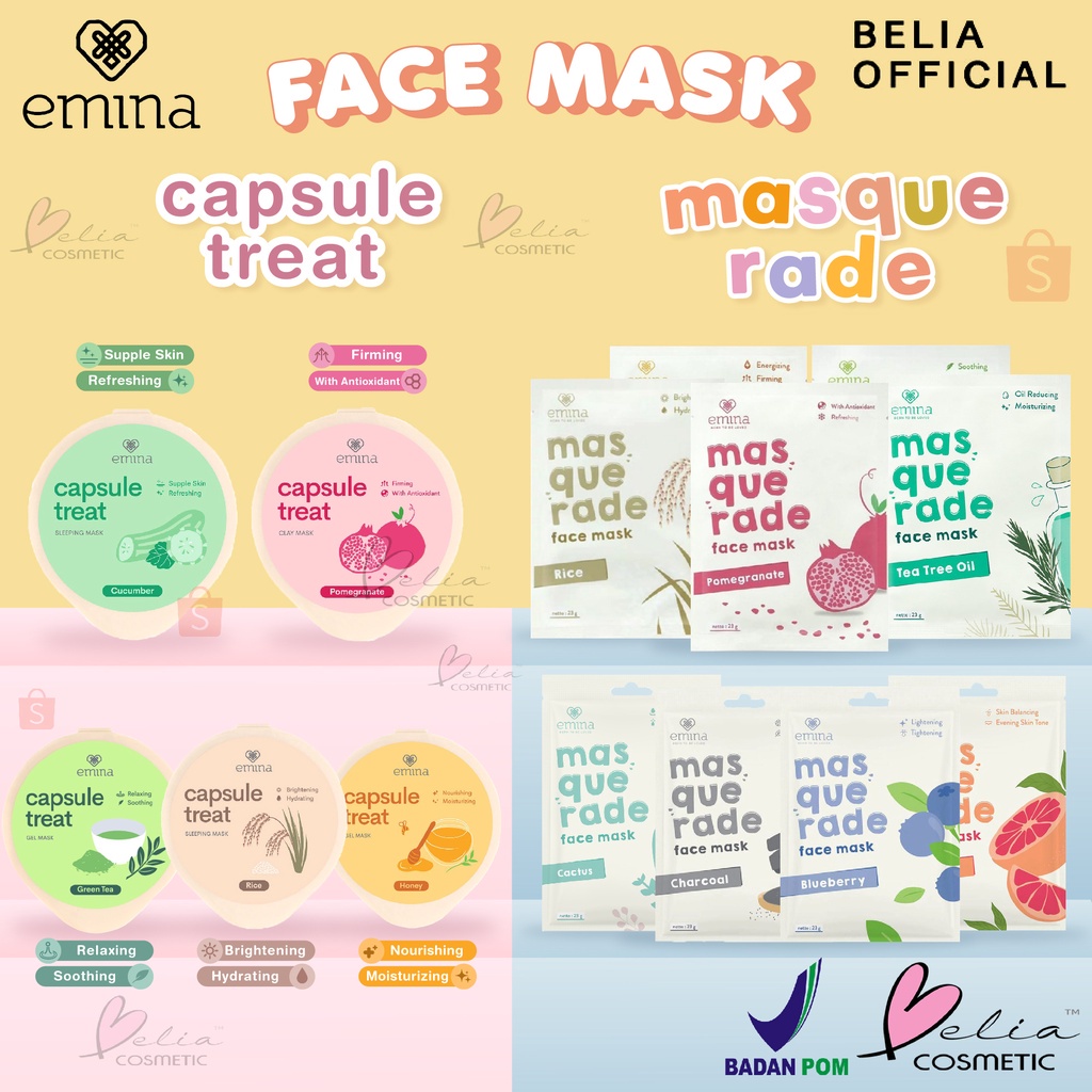 Jual EMINA MASQUERADE FACE SHEET MASK 23G & CAPSULE TREAT MASK | MASKER ...
