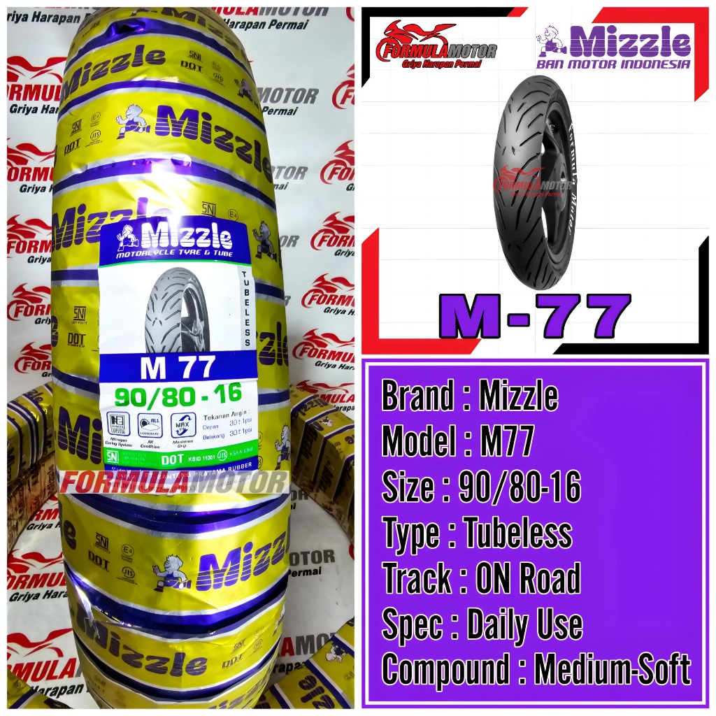 Jual 90/80-16 Mizzle M77 Ring 16 Tubeless (Profil Donat) Ban Belakang ...