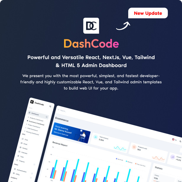 Jual Dashcode v2.7.0 - Tailwind Admin Dashboard Template (HTML, Laravel, Vue, React, NextJS ...
