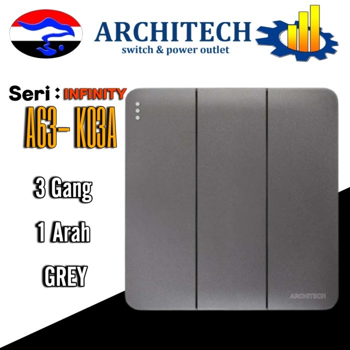 Jual ARCHITECH INFINITY SAKLAR 3 GANG 1 ARAH A63- K03A GREY | Shopee Indonesia