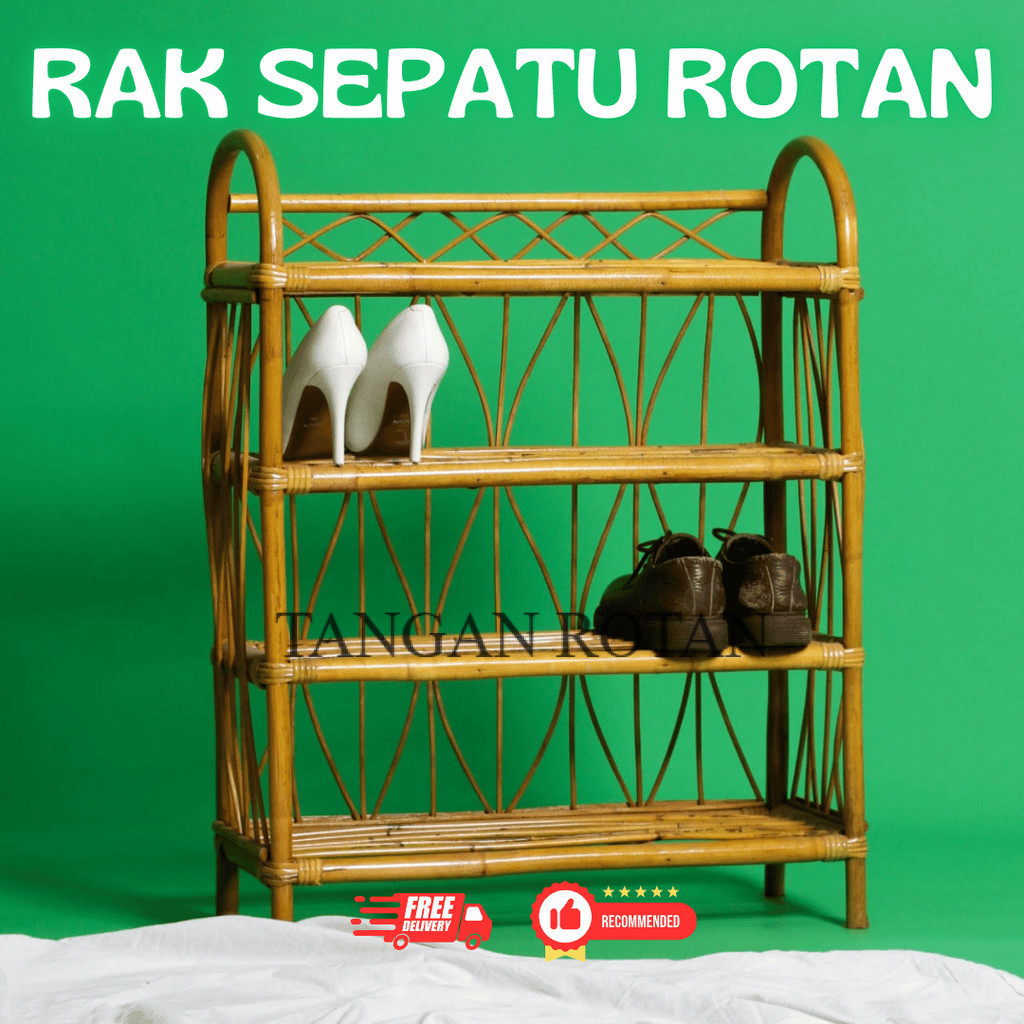 Jual Rak Sandal & Sepatu Rotan Alami Susun 3 & 4 – Rak Organizer ...