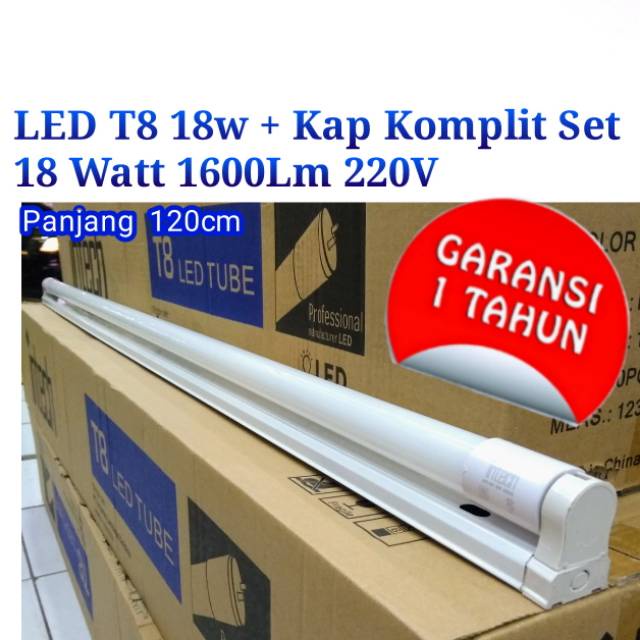 Jual Lampu TL T8 LED 18w + Kap komplit 1 set Putih 120cm Packing Pipa | Shopee Indonesia