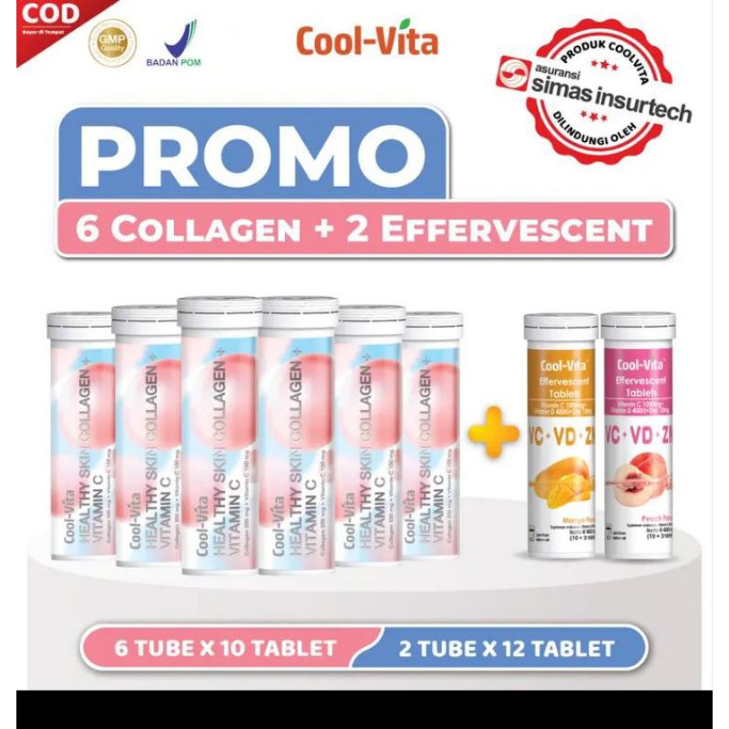 Jual paket coolvita collagen 6botol free 2 botol effervescent(random ...