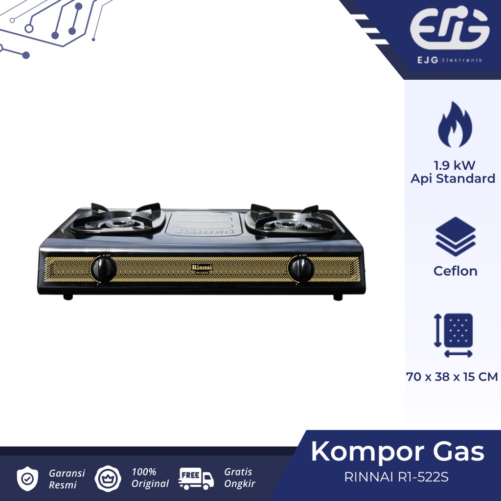 Jual Rinnai Kompor Gas RI-522S LPG 2 Tungku Teflon RI-522 S | Shopee ...
