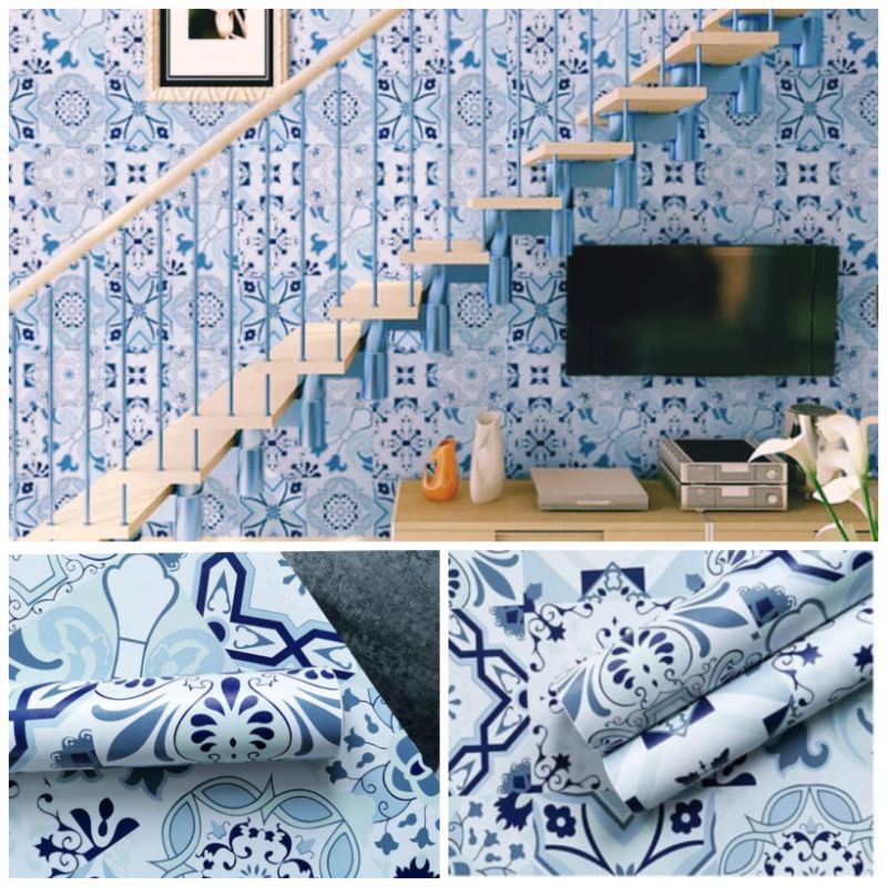 Jual Wallpaper Dinding Wallpaper Sticker Dinding Tegel Tiles Biru 10M X ...