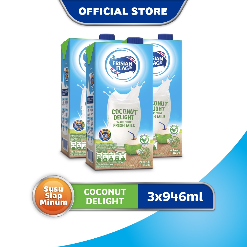 Jual Paket Frisian Flag Susu UHT Coconut Delight 946 ml x 3 | Shopee Indonesia