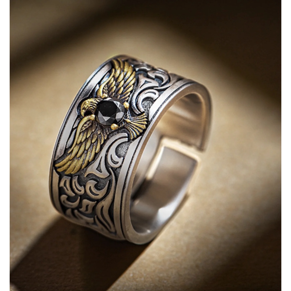 Jual Cincin elang perak Thailand untuk pria aksesoris dominan bukaan ...