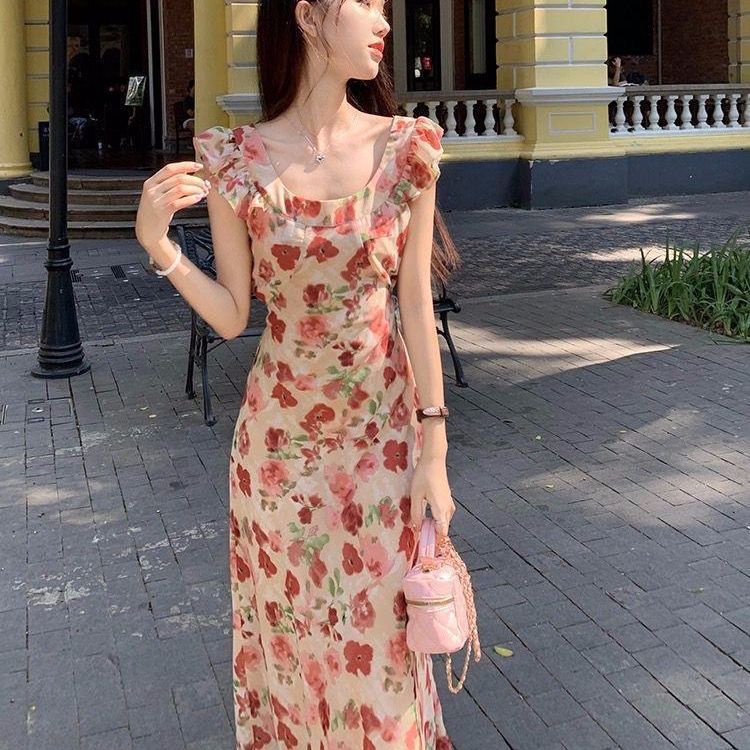 Jual Wide Frilled Neck Floral Midi Dress in Pink - Dress Casual Kasual ...