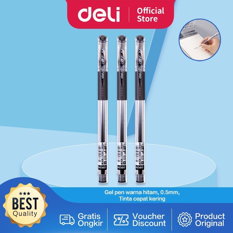 Jual Deli Gel Pen Pulpen Gel Warna Hitam 0.5mm S802 | Shopee Indonesia
