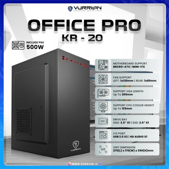 Jual CASING PC STANDAR VURRION OFFICE PRO KR20 m-ATX CASE include PSU ...