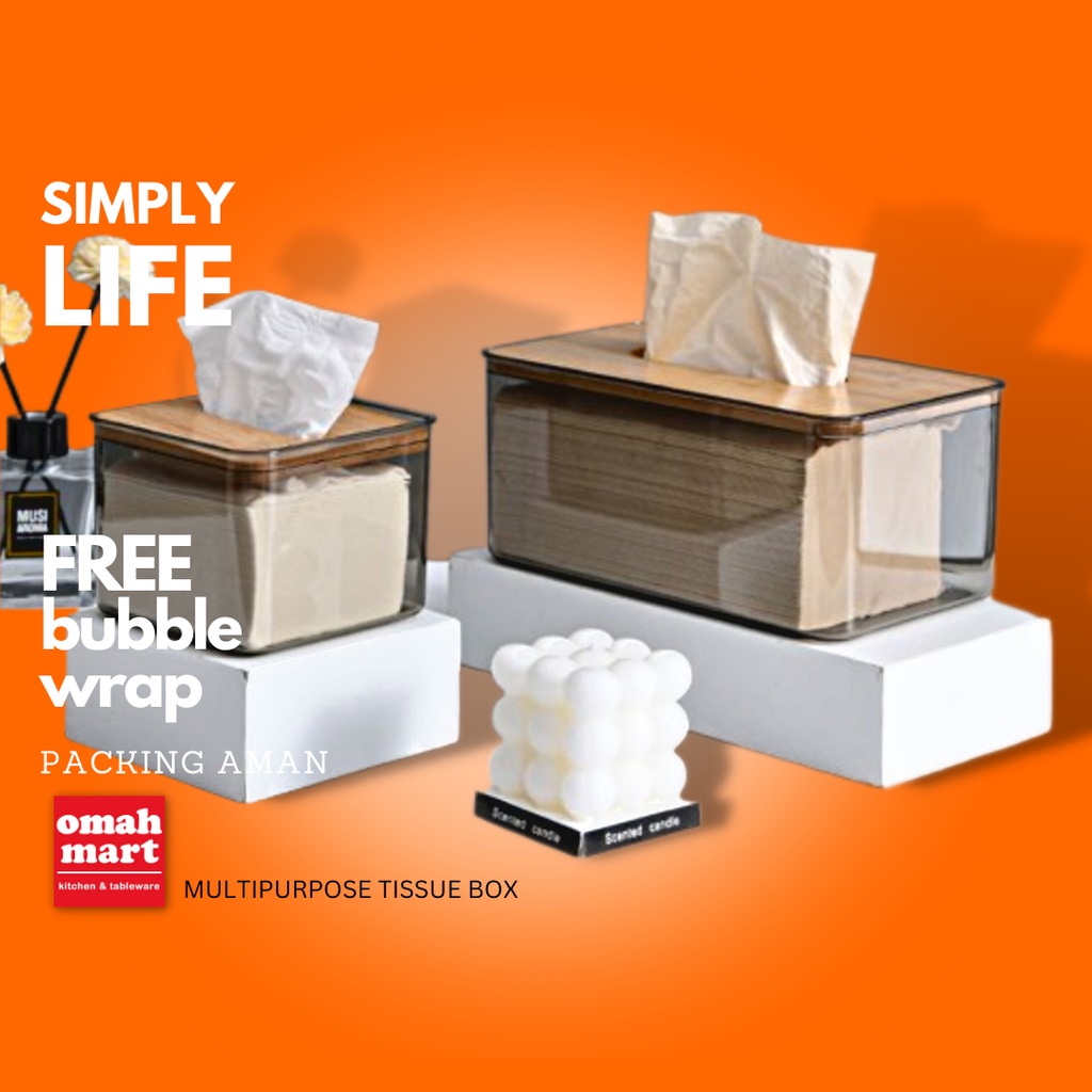 Jual Kotak Tisu Tissue Box Transparan Kecil Besar Tutup Kayu Aesthetic ...