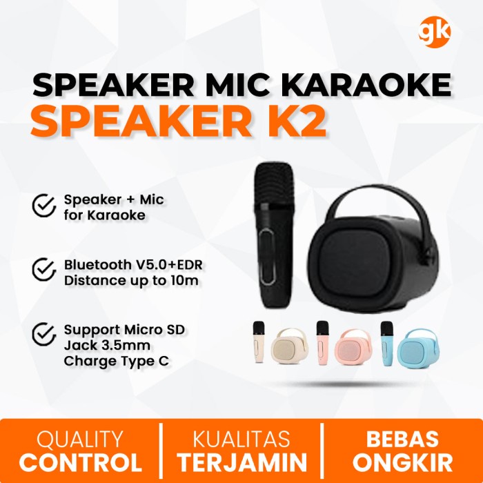 Jual Speaker Microphone Karaoke K2 Bluetooth Wireless Rechargeable Type ...