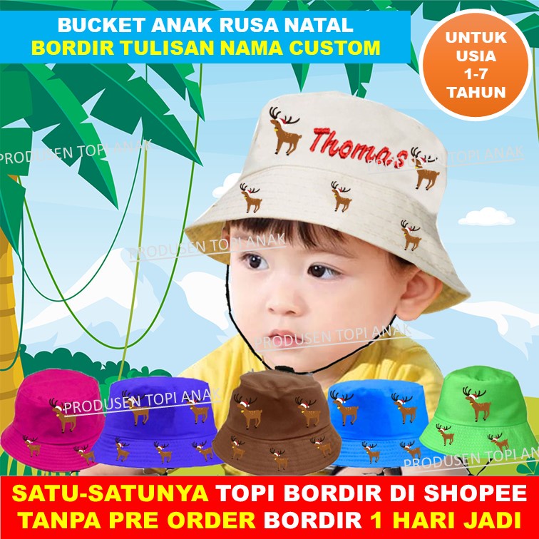 Jual Topi Anak Rusa Hadiah Natal Topi Bucket Natal Custom Bordir Nama ...