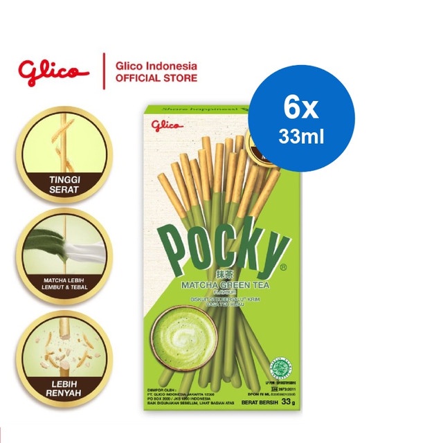 Jual Glico Pocky Matcha Stick Biscuit 33g x 6 | Shopee Indonesia