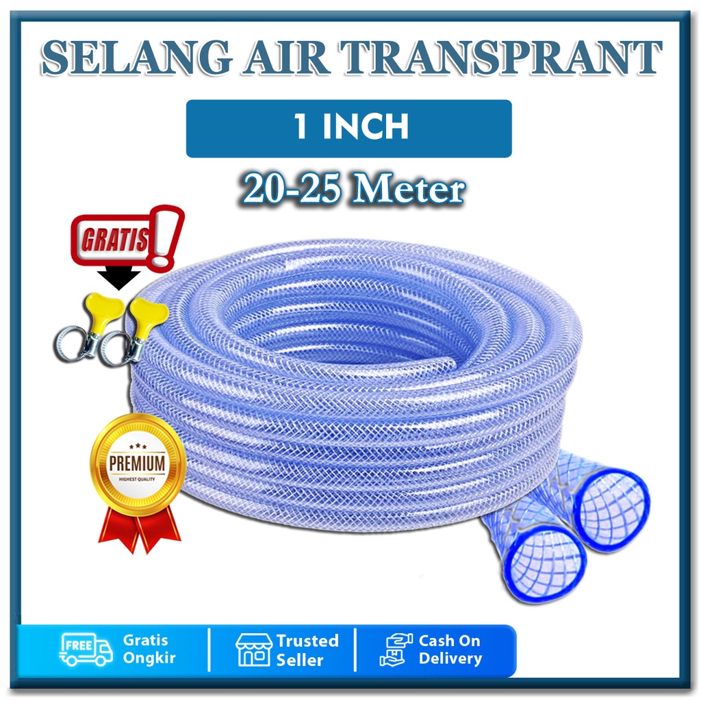 Jual SELANG AIR 20 25 METER 1 ROL 1 INCH SERAT BENANG TRANSPARANT SELANG TAMAN KEBUN COD ...