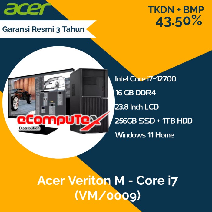 Jual PC Desktop Acer Veriton M (VM-0009) i7-12700 16GB 256GB+1TB-TKDN RESMI | Shopee Indonesia