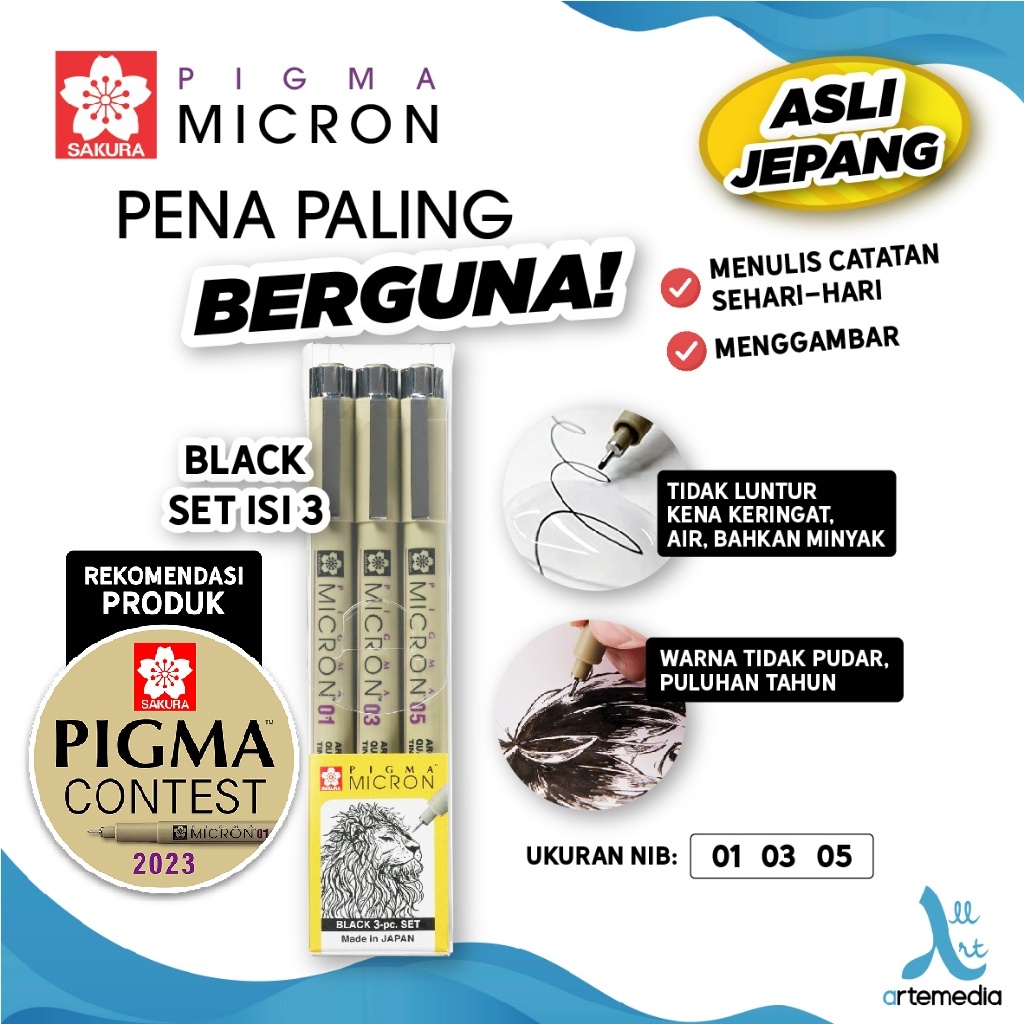 Jual Drawing Pen Sakura Pigma Micron Set 3 Pigment Ink Pulpen Gambar ...