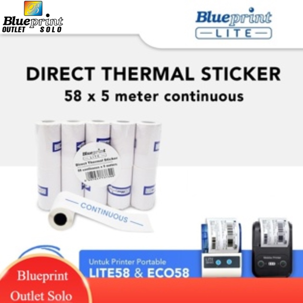 Jual Blueprint Direct Thermal Sticker 58 mm Continuous 5 meter Stiker Label Harga Barcode Resi ...