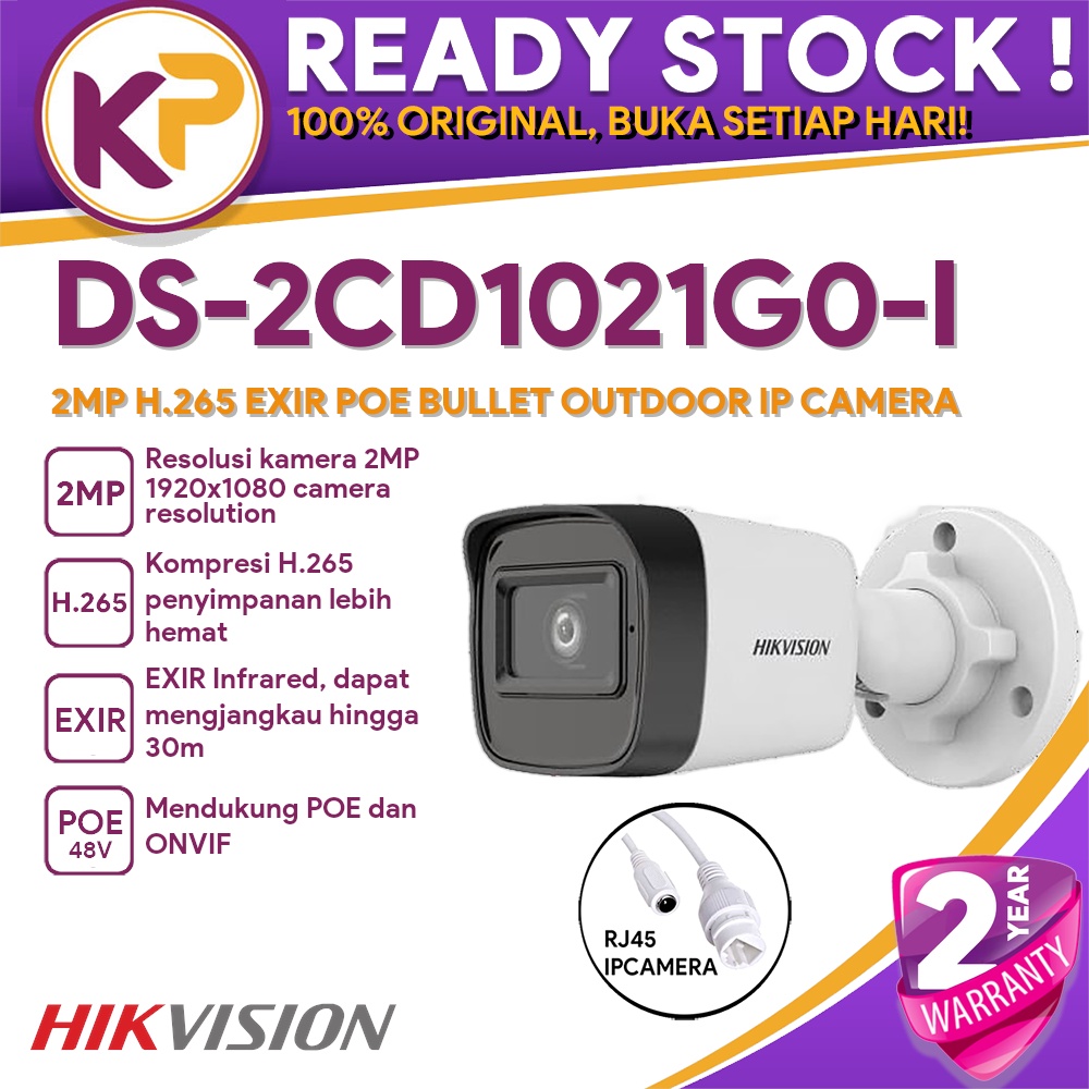 Jual HIKVISION DS-2CD1021G0-I 2MP H.265 EXIR POE BULLET OUTDOOR IP CAMERA | Shopee Indonesia