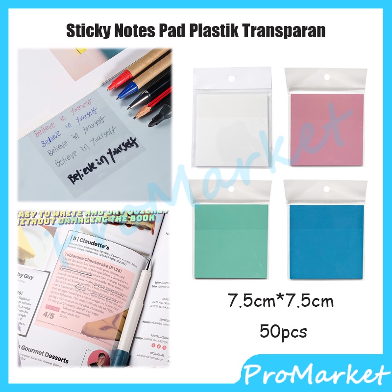 Jual Sticky Notes Transparan 50 Lembar Anti Air Tahan Air / Transparent ...