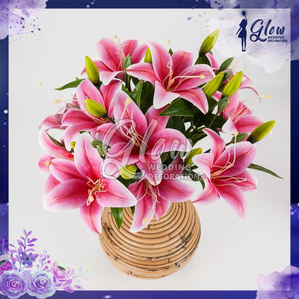 Jual Bunga Lily Latex Cabang 3 Bunga lili Palsu Bahan Lateks Artificial ...