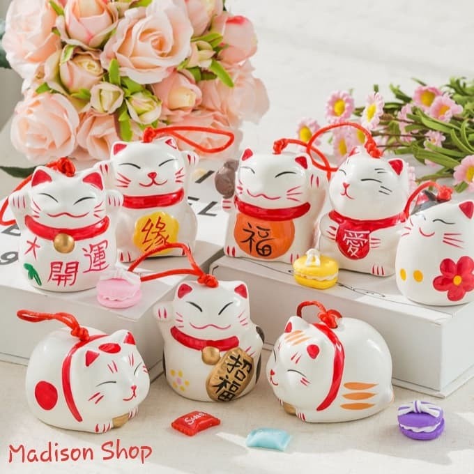 Jual promosi Gantungan Kucing Hoki Maneki Neko Keramik Kado Jimat Hoki ...