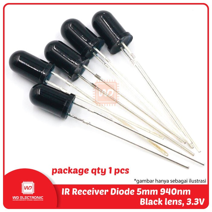 Jual IR Infrared Receiver Diode 5mm Photodiode 5 mm 940nm Black lens CO27 | Shopee Indonesia
