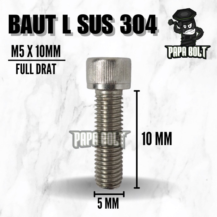 Jual Baut L Stainless SS 304 Hex Socket Head Cap Screw M5X10 / 5X10 | Shopee Indonesia