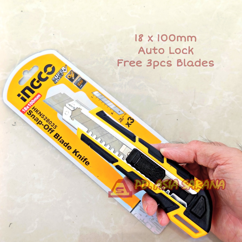 Jual Cutter Besar 18mm INGCO HKNS28035 Auto Lock Snap Off Blade Retract ...