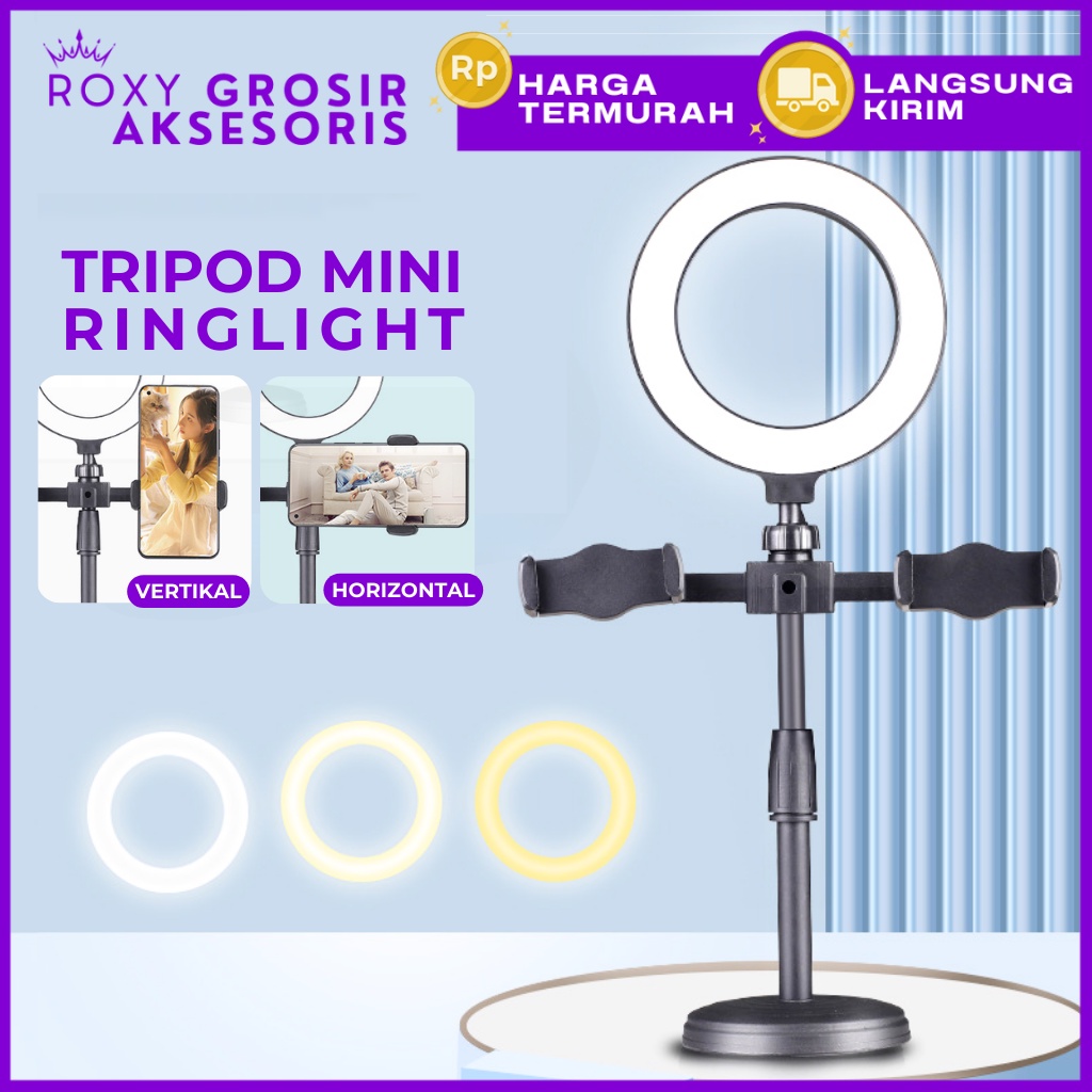 Jual Ringlight 16cm Plus Tripod Handphone 2 Holder Tripod Meja Live ...