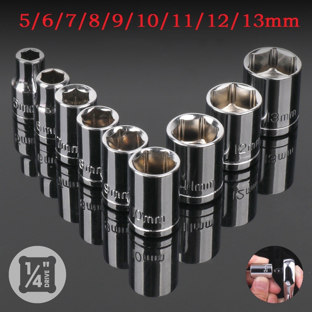 Jual 9Pcs 1/4 Inch 5-13mm Hex Socket Combination Sleeve Nozzles Nut ...