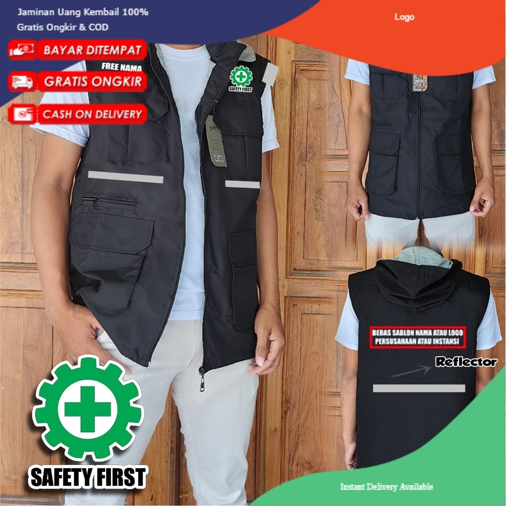 Jual FREE NAMA !!! JAKET ROMPI KANTONG SAFETY K3 PAKAI REFLECTOR ...