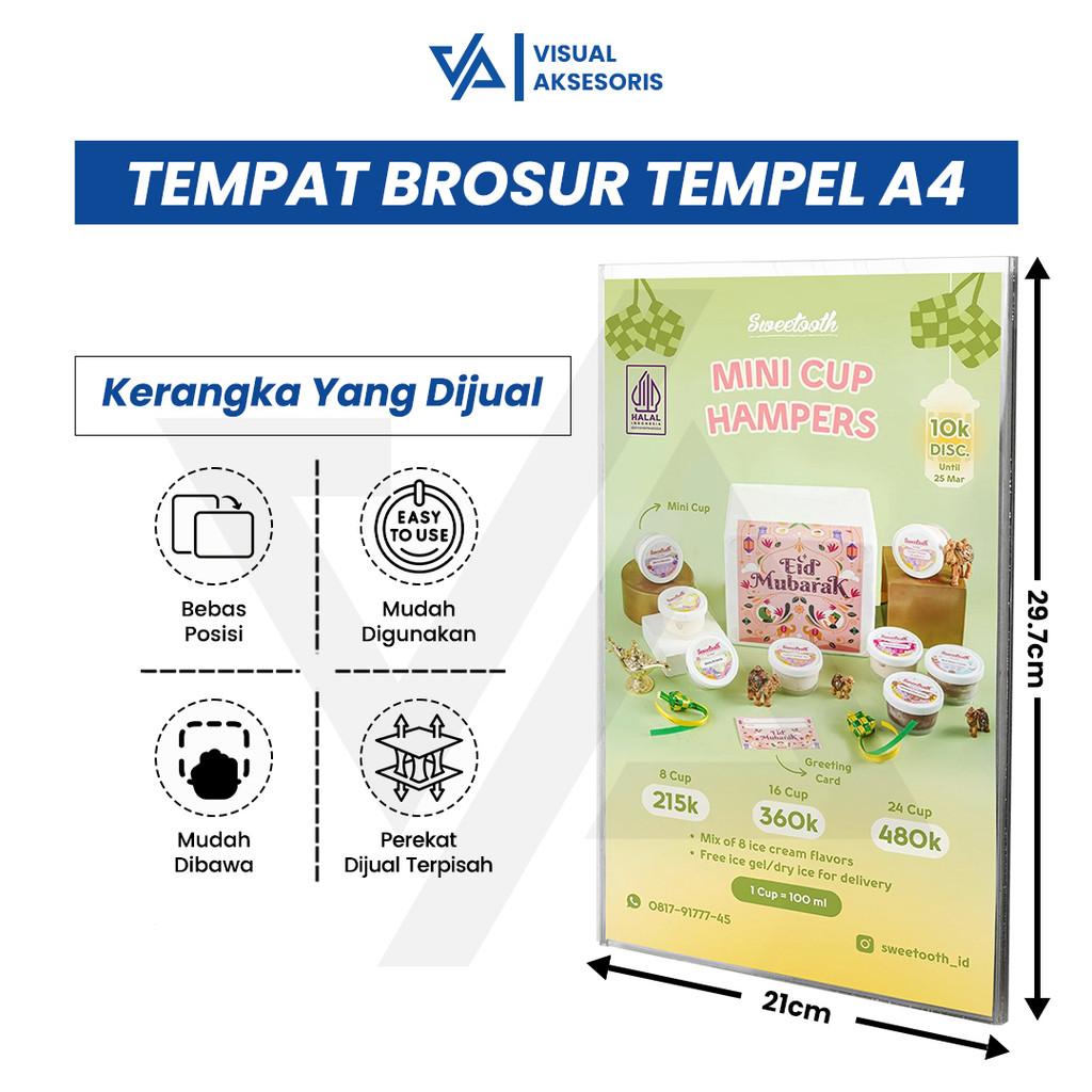 Jual Tempat Brosur Tempel Akrilik A4 | Sign Holder Dinding | Display ...