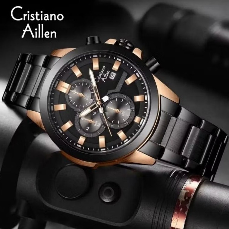 Jual Cristiano Aillen Jam Tangan Pria Analog 8892 Rantai Stainless ...