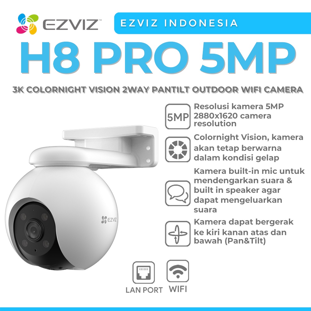 Jual EZVIZ H8 PRO 5MP 3K COLORNIGHT VISION 2WAY PANTILT OUTDOOR WIFI CAMERA | Shopee Indonesia