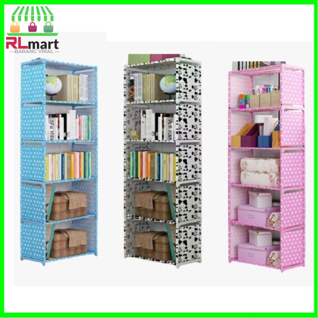 Jual 1kg Rak buku 5 SUSUN + TUTUP KAIN BELAKANG 4 pipa penyanggah ...