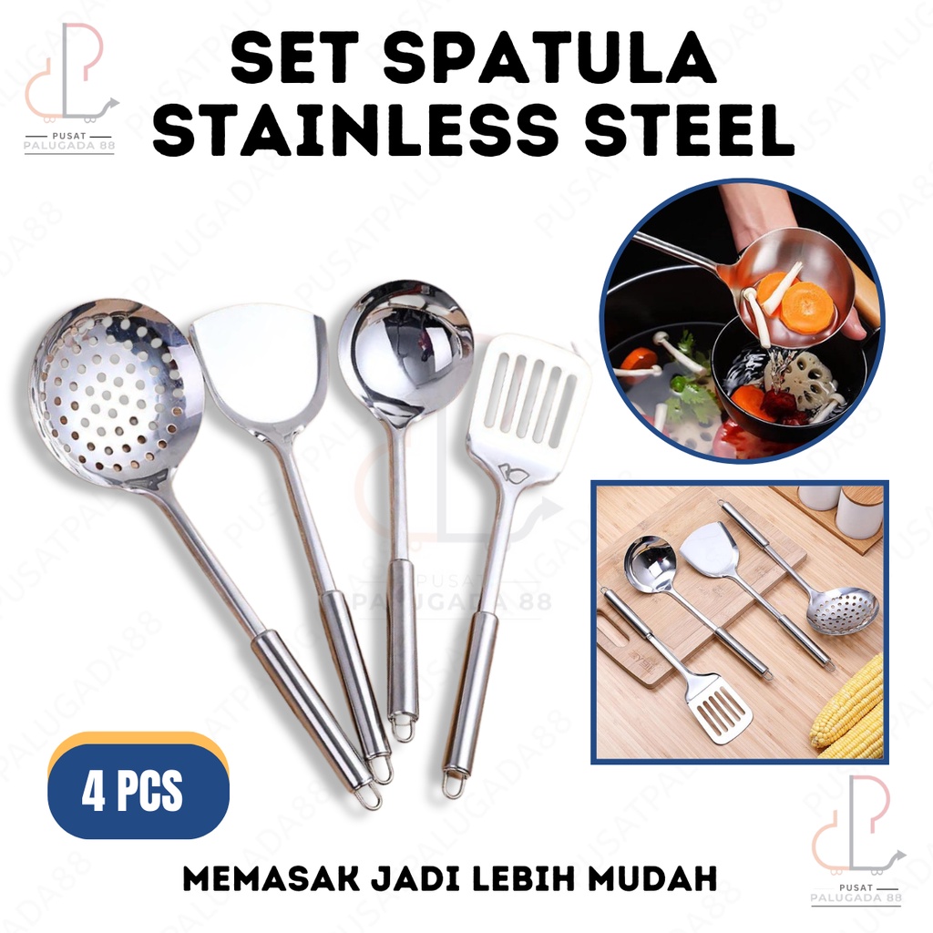 Jual Spatula Sutil Set 4 in 1 Alat Masak Lengkap Stainless Steel Anti ...