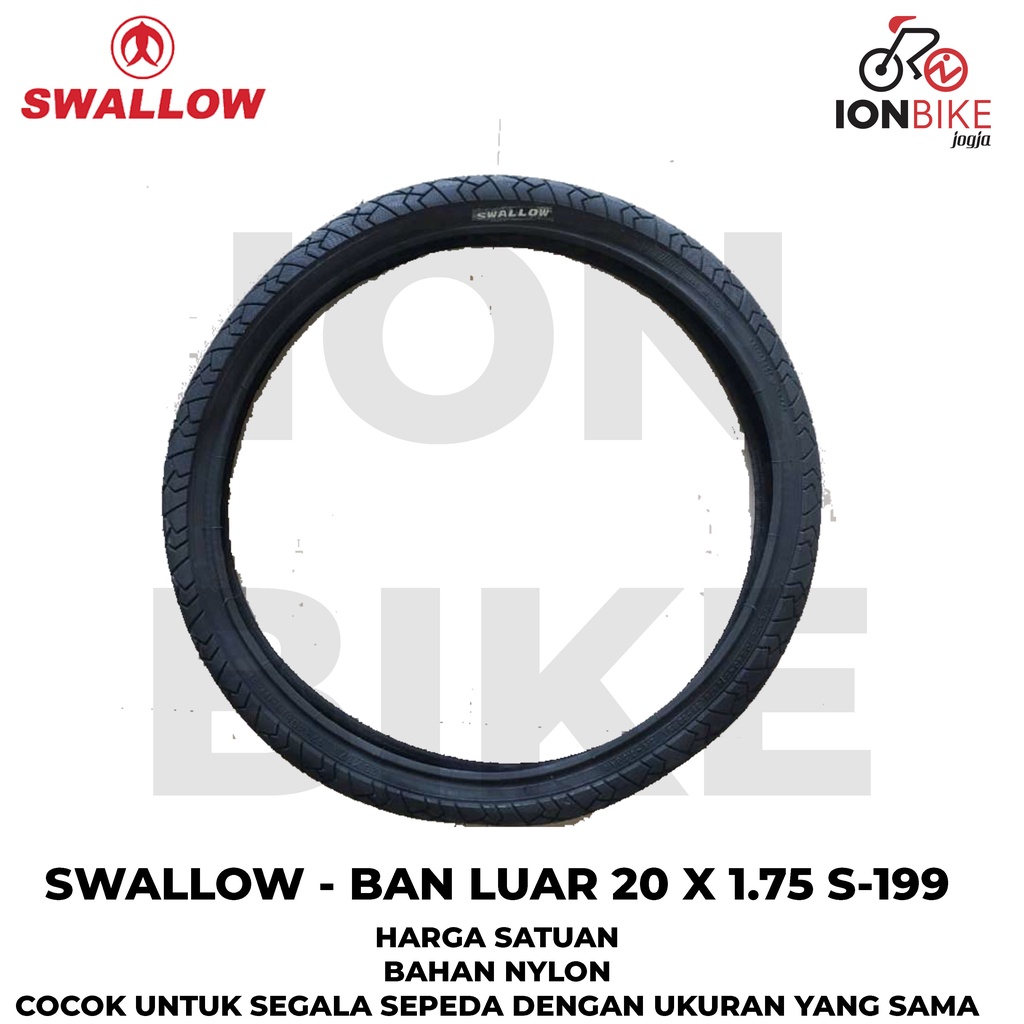 Jual Ban Luar 20 x 1.75 Swallow S199 Sepeda Lipat BMX MTB 20x1.75 Murah Halus Slick Kasar Awet ...