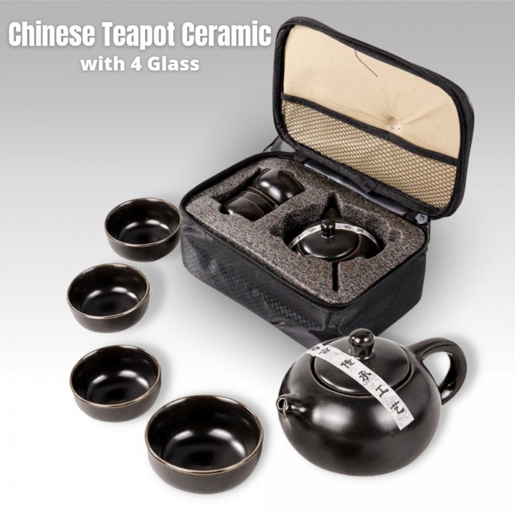 Jual Homadise Teko Pitcher Poci Teh Chinese Teapot Ceramic with 4 Glass ...