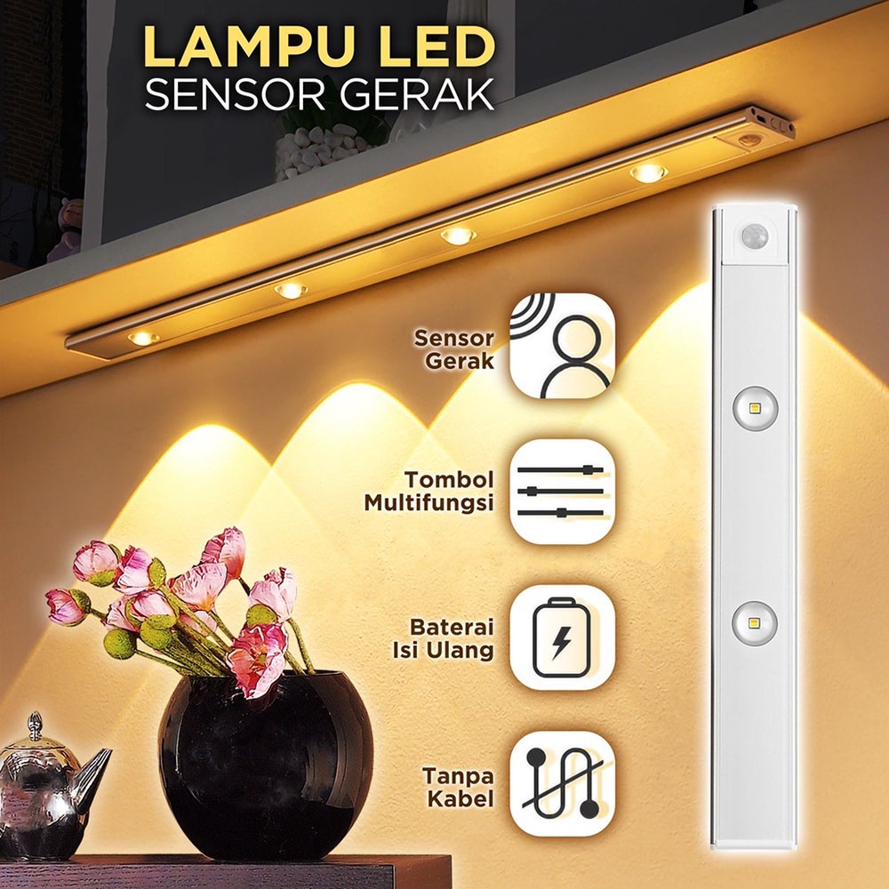Jual Lampu LED Sensor Gerak Tempel Dinding Lemari Cabinet Lamp Motion ...