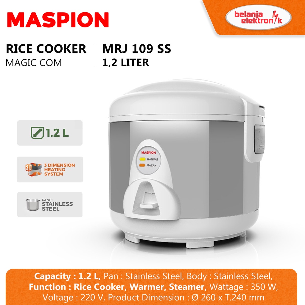 Jual MASPION Rice Cooker Magic Com 1,2 Liter MRJ 109 SS Stainless ...