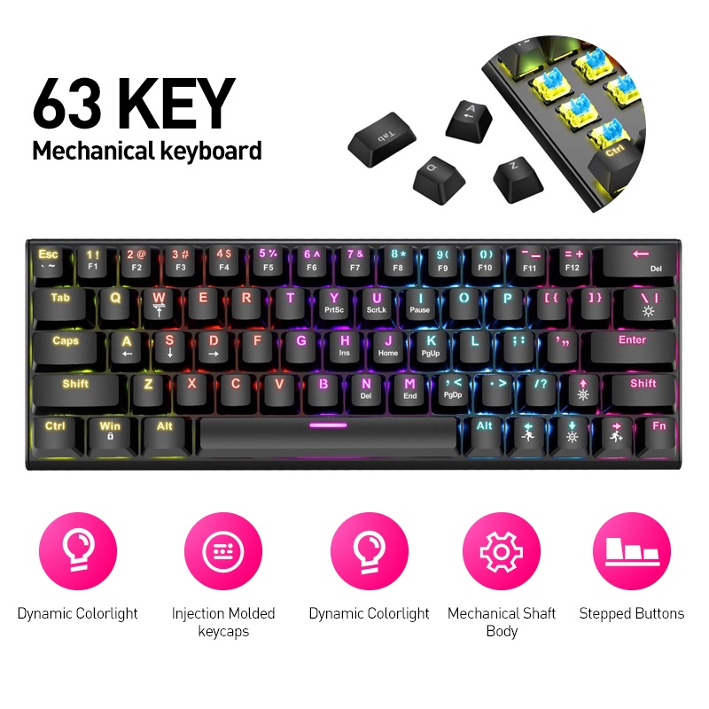 Jual 63 Keys Titan Elite Keyboard Gaming Mechanical Keyboard Rainbow ...