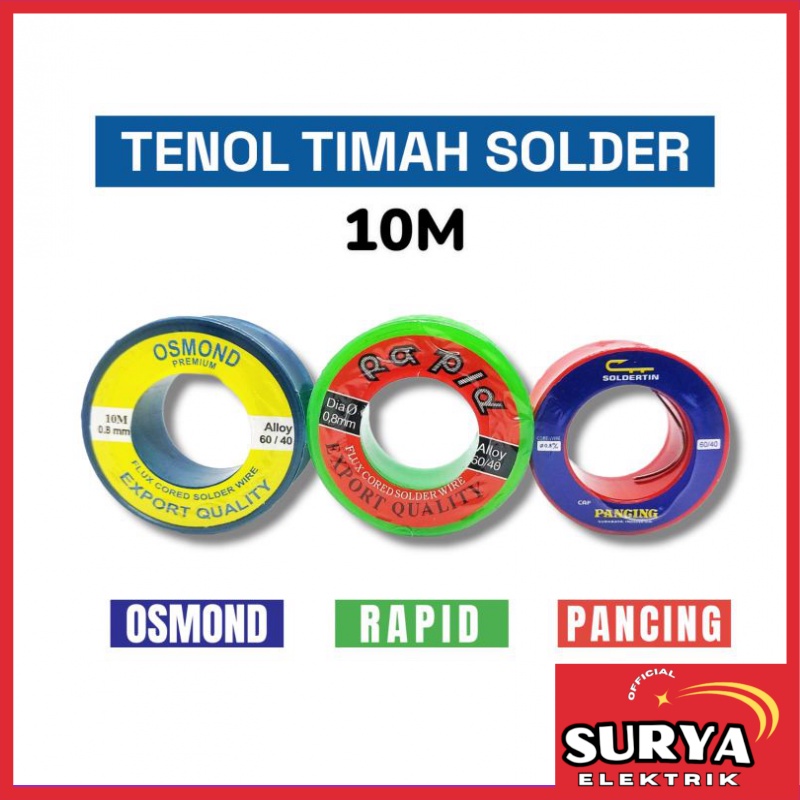 Jual Tenol Timah Solder PANCING / RAPID / OSMOND / MTR 10M Flux Cored ...