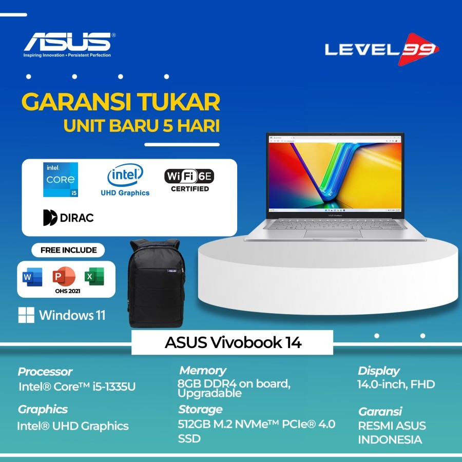 Jual NB ASUS VIVOBOOK A1404VA-VIPS552 T Silver (i5-1335U|8|512|VIPS-FHD ...