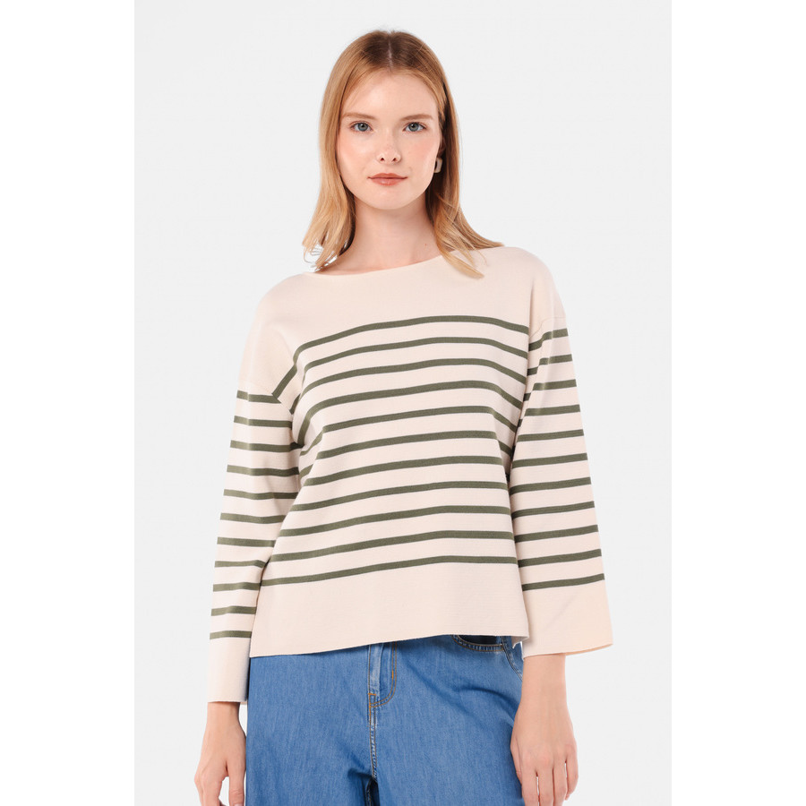 Jual MINIMAL - Joanne - Sweater Rajut Wanita Motif Garis - Off White | Shopee Indonesia