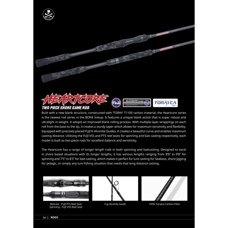 Jual Joran BONE Joran Pancing HEARTCORE Two Piece Spin Casting Fuji Bahan Carbon Toray 183CM ...